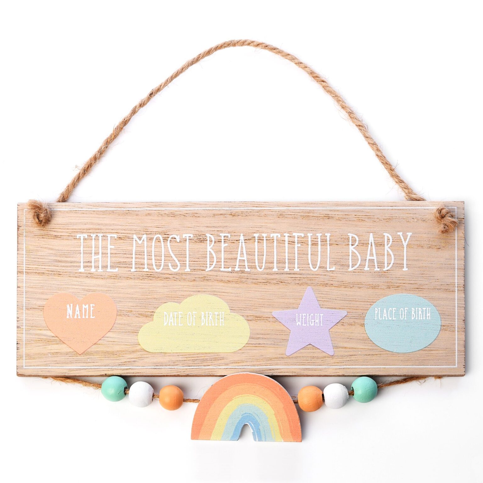 Baby Birth Details Rainbow Plaque | Personalised Baby Plaque