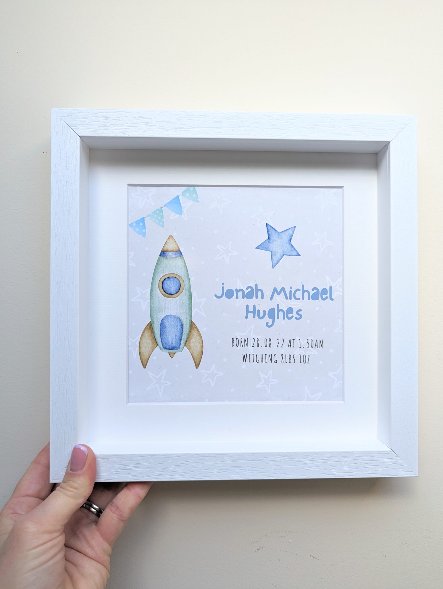 Personalised Baby Boy Rocket Frame | Rocket Nursery Decor